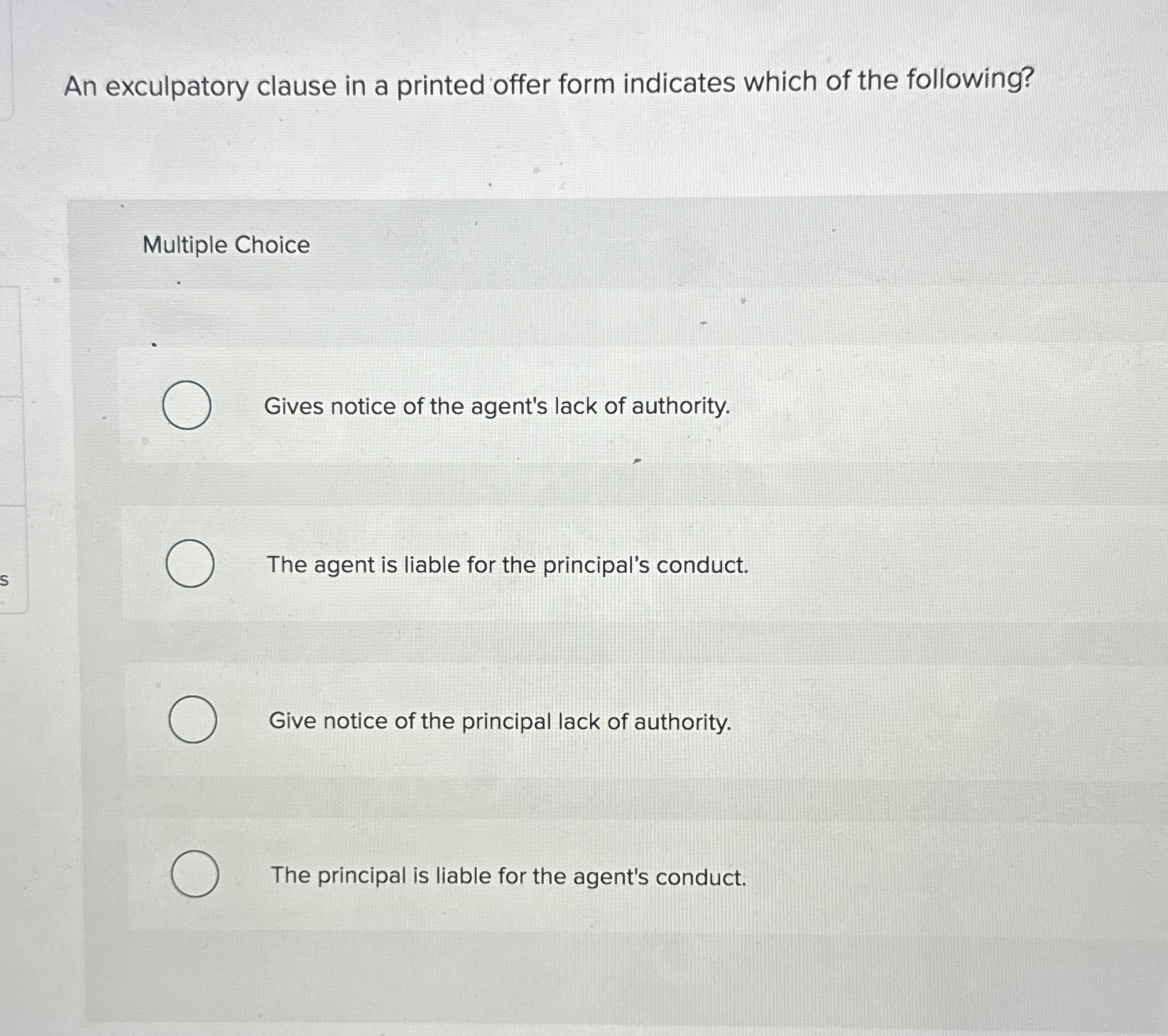 Solved An exculpatory clause in a printed offer form | Chegg.com
