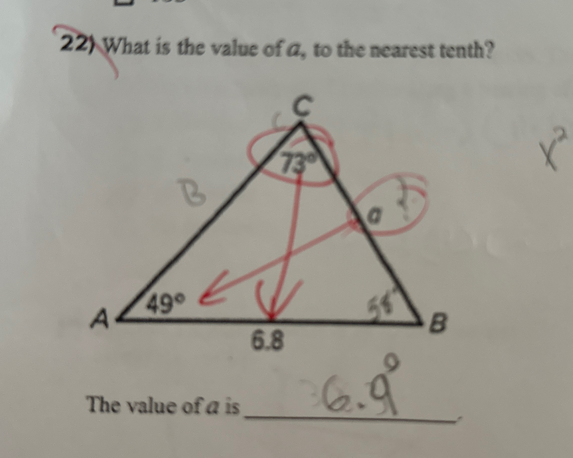 Solved What is the value of a, ﻿to the nearest tenth?The | Chegg.com