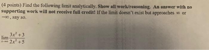Solved (4 points) Find the following limit analytically. | Chegg.com