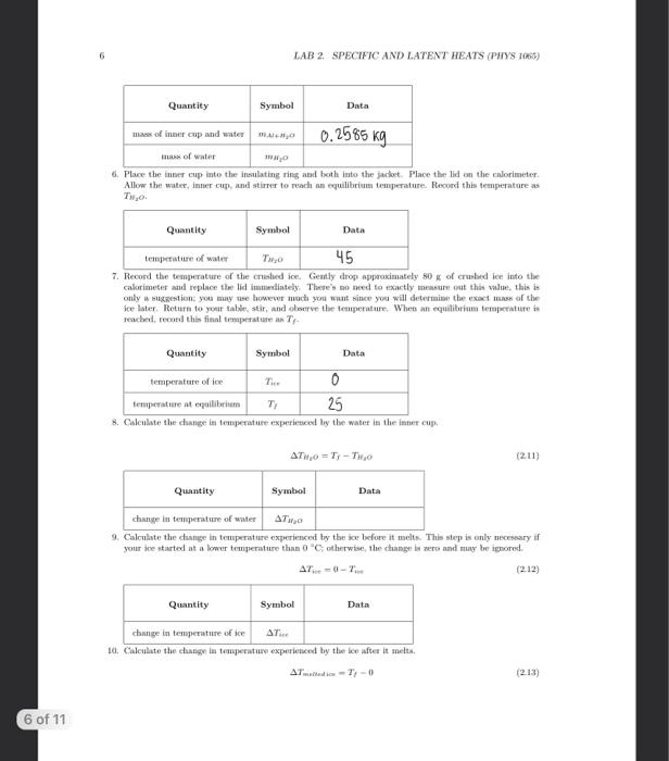 Solved IAB 2 SPECIFJC AND IATEN HFATS (PHYS ICO') bole. | Chegg.com
