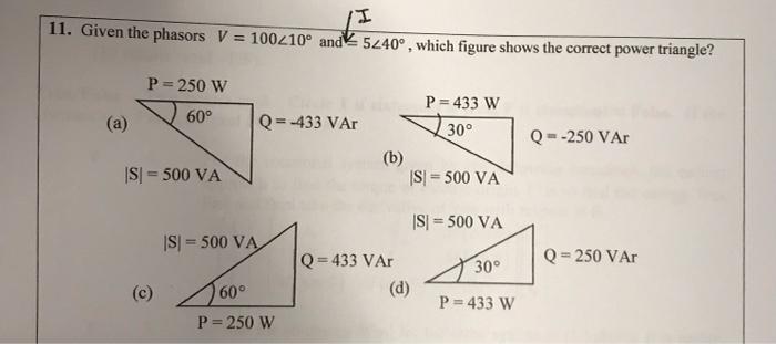 Solved Given the phasors V=100∠10∘ and ⩽5∠40∘, which figure | Chegg.com