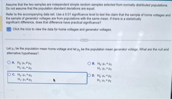 Solved Assume that the two samples are independent simple | Chegg.com
