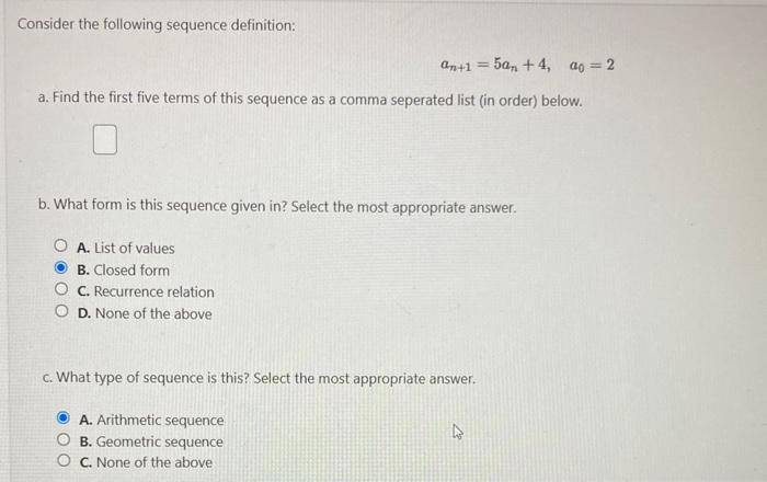Solved Consider the following sequence definition: | Chegg.com