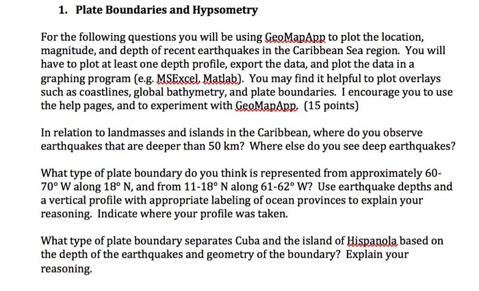 1. Plate Boundaries and Hypsometry For the following | Chegg.com