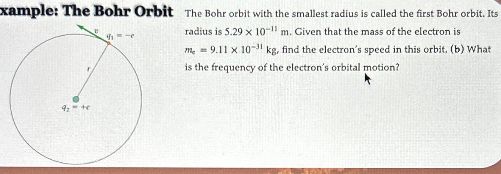 Solved Xample The Bohr Orbit Nthe Bohr Orbit With The