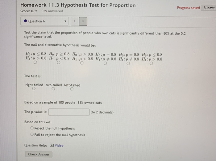 Solved Homework 11.3 Hypothesis Test for Proportion Score: | Chegg.com