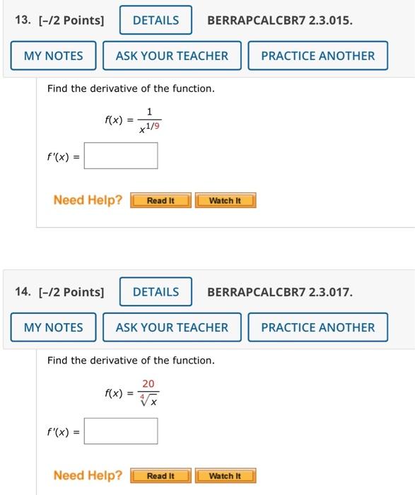 Solved 13. [-/2 Points ] BERRAPCALCBR7 2.3.015. Find the | Chegg.com