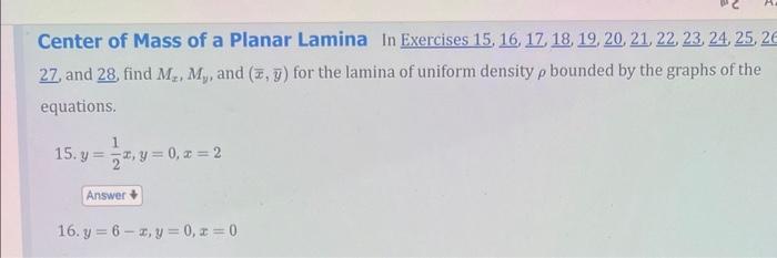 Solved Center of Mass of a Planar Lamina In Exercises | Chegg.com