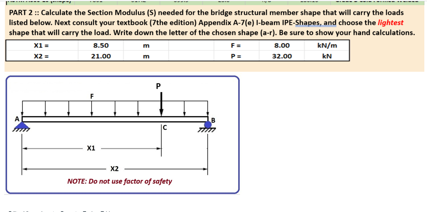 Solved PART 2 ﻿:: Calculate the Section Modulus (S) ﻿needed | Chegg.com