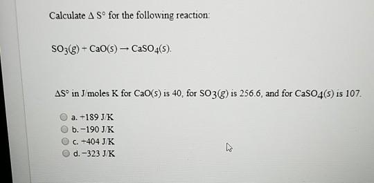 Solved Calculate A Sº for the following reaction: SO3(e) - | Chegg.com