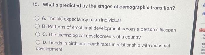 Solved 15. What's predicted by the stages of demographic | Chegg.com