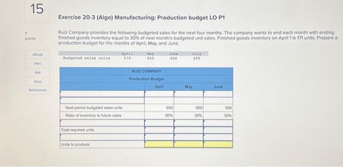 Solved Exercise 20-3 (Algo) Manufacturing: Production budget | Chegg.com