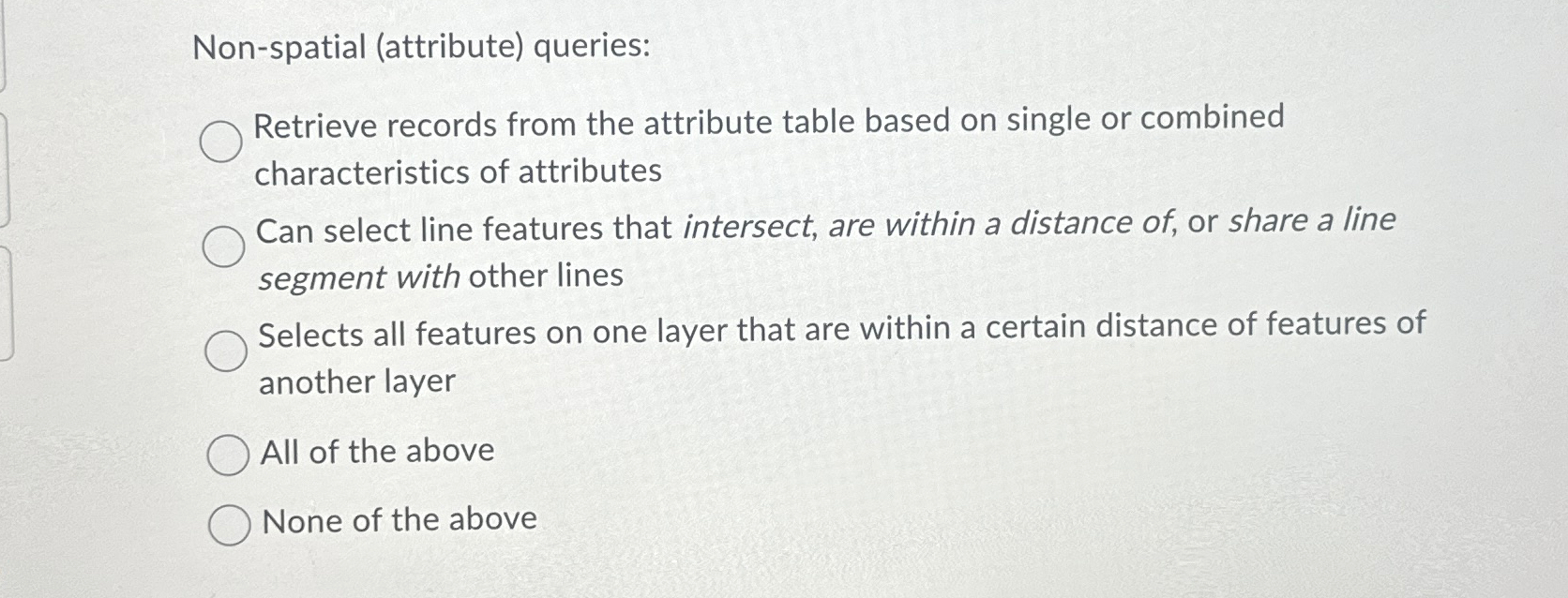 Solved Non-spatial (attribute) ﻿queries:Retrieve records | Chegg.com