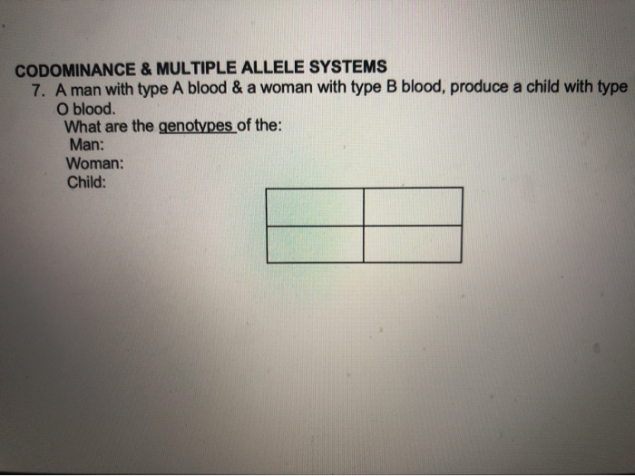 Solved CODOMINANCE & MULTIPLE ALLELE SYSTEMS 7. A man with | Chegg.com