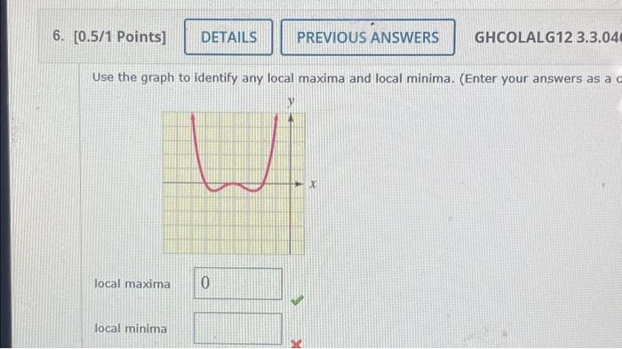 Solved 6. [0.5/1 Points] local maxima DETAILS local minima | Chegg.com