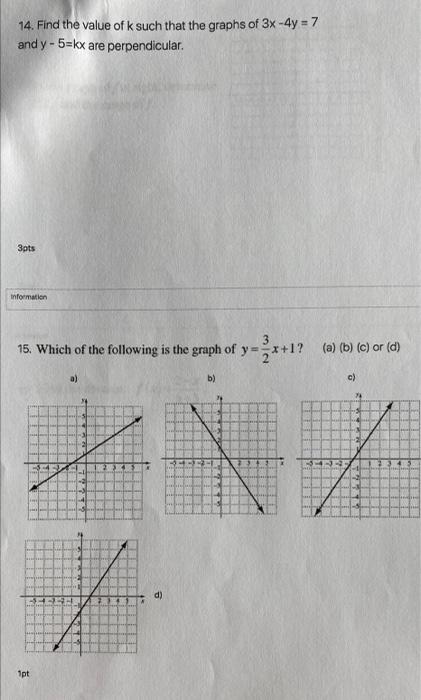 Solved 14. Find the value of k such that the graphs of 3x | Chegg.com