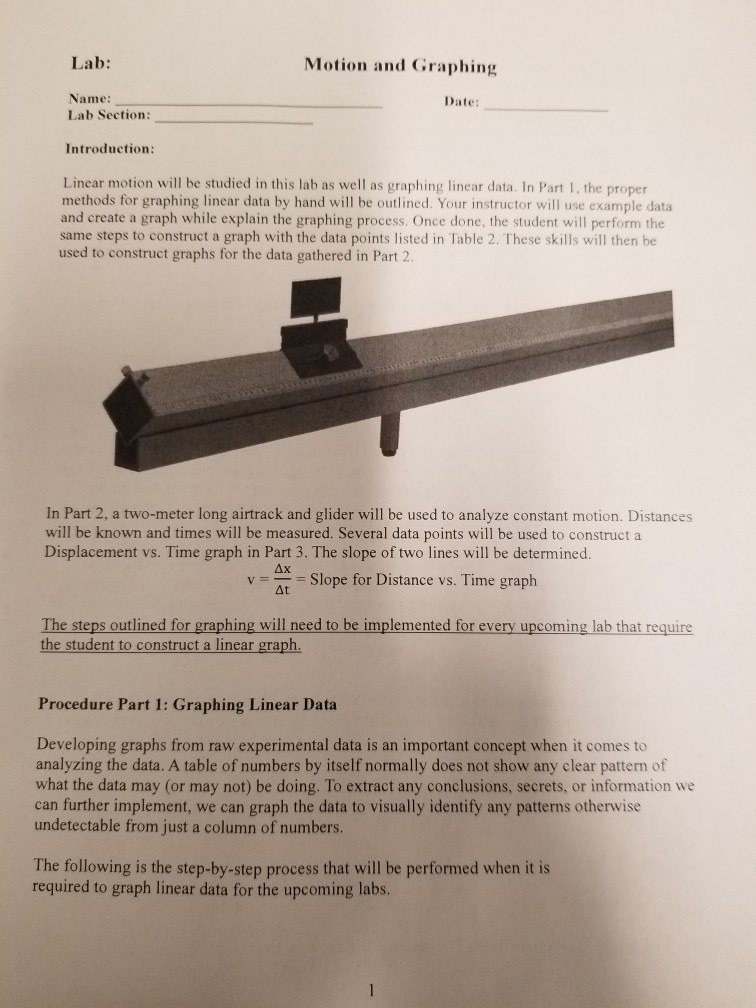 Solved Lab: Motion and Graphing Name: Lab Section: Date: | Chegg.com