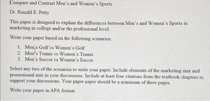 Solved Compare and Contrast Men's and Women's Sports Dr. | Chegg.com