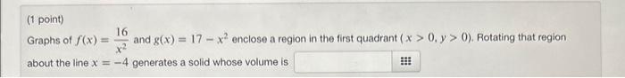 Solved (1 point) Graphs of f(x)=x216 and g(x)=17−x2 enclose | Chegg.com