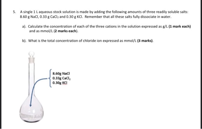 Solved 5. A single 1 Laqueous stock solution is made by | Chegg.com