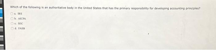 Solved Which of the following is an authoritative body in | Chegg.com