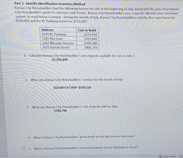 Solved Part 1: Specific Identification Inventory Method | Chegg.com