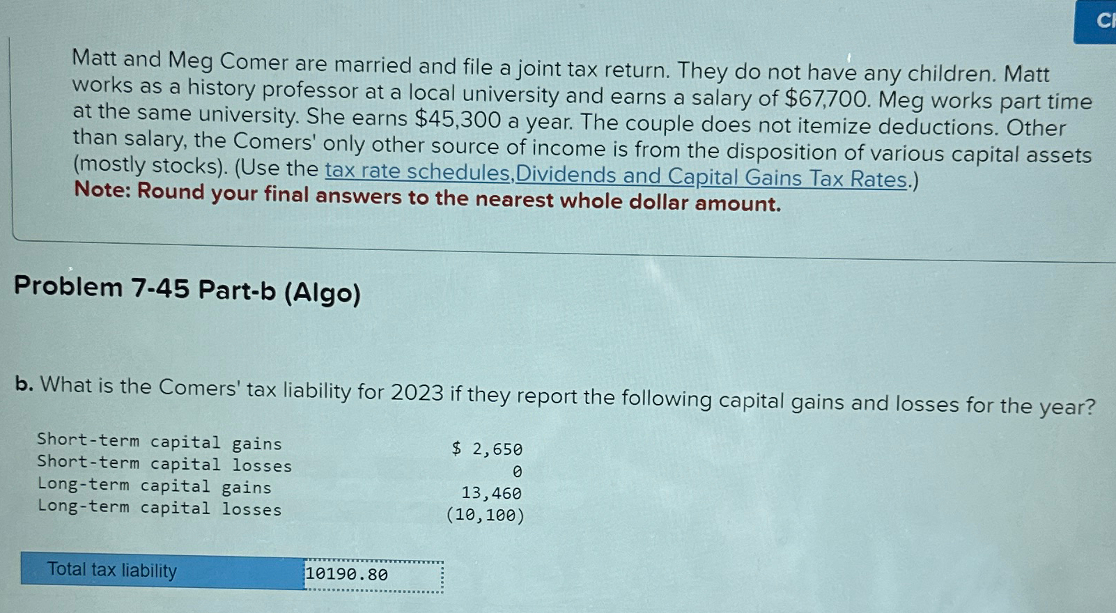Solved Matt and Meg Comer are married and file a joint tax | Chegg.com