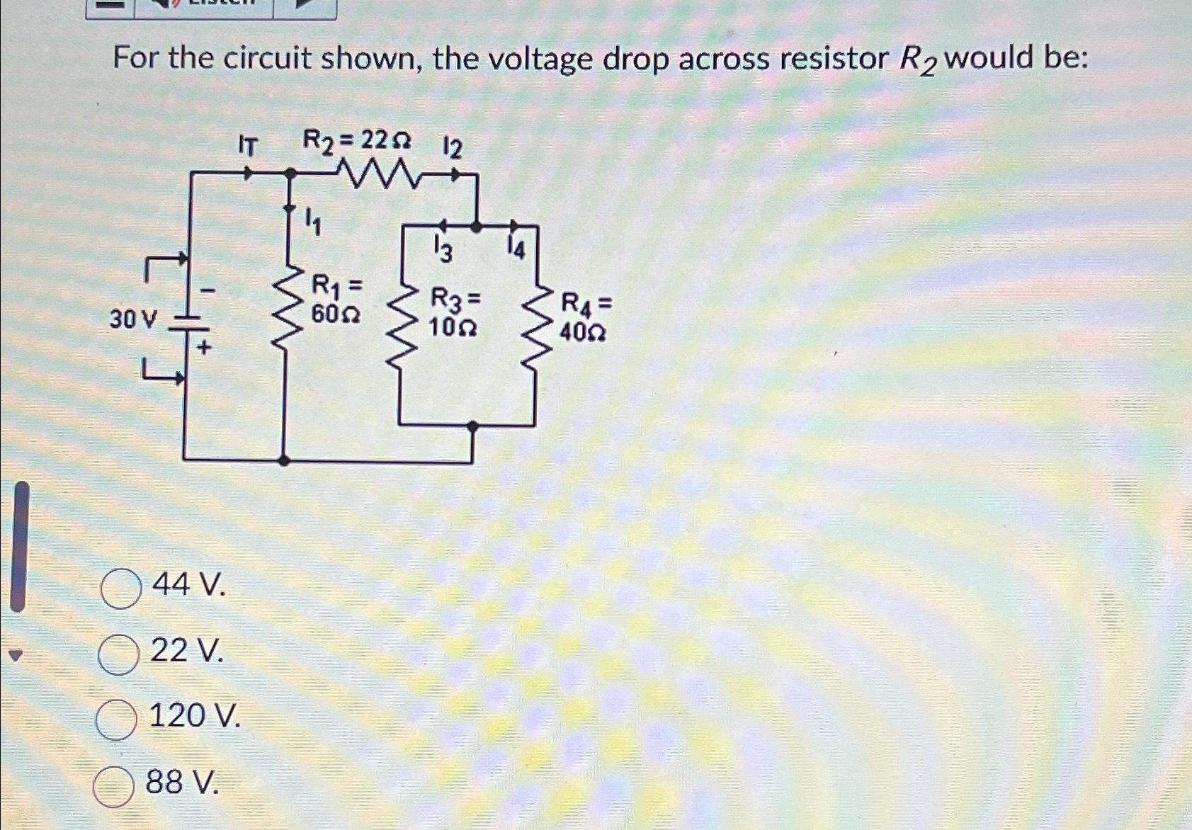 Solved For the circuit shown, the voltage drop across | Chegg.com