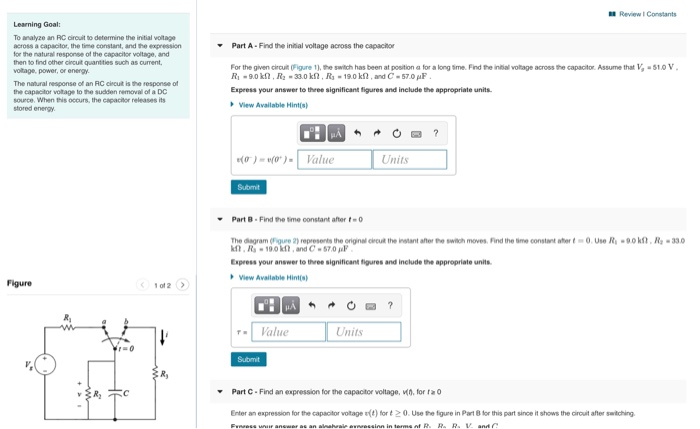 Solved Review Constants Part A. Find the initial voltage | Chegg.com