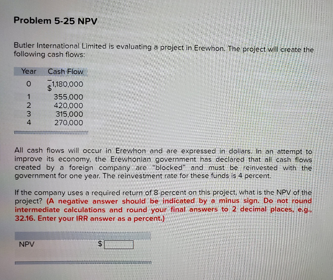 Solved Problem 5-25 ﻿NPVButler International Limited is | Chegg.com