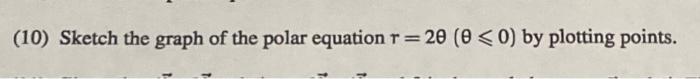 [Solved]: (10) Sketch the graph of the polar equation ( r