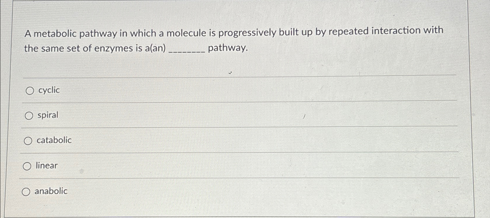 Solved A metabolic pathway in which a molecule is | Chegg.com