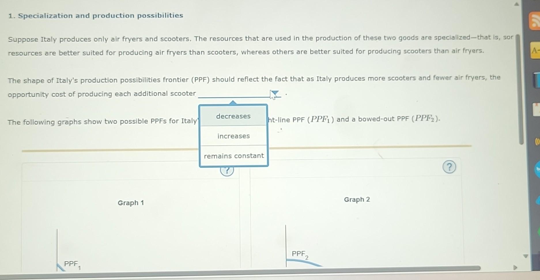 Solved 1. Specialization and production possibilities | Chegg.com