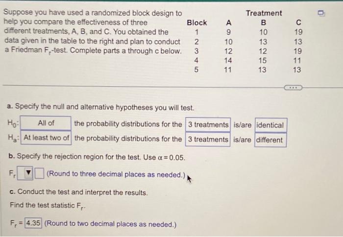 Solved Suppose you have used a randomized block design to | Chegg.com