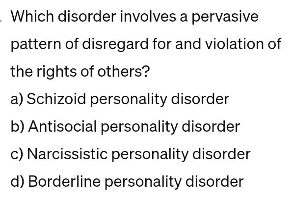 Solved Which disorder involves a pervasive pattern of | Chegg.com