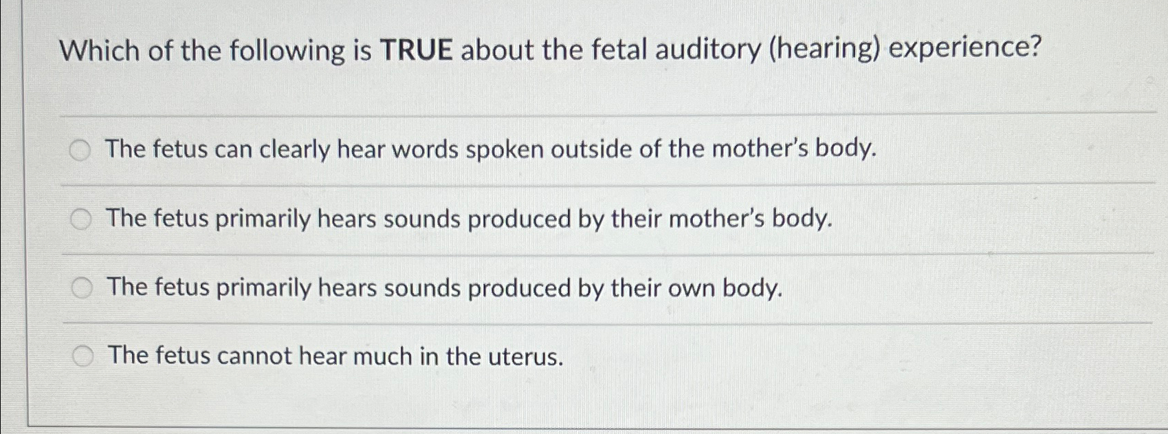 Solved Which of the following is TRUE about the fetal | Chegg.com