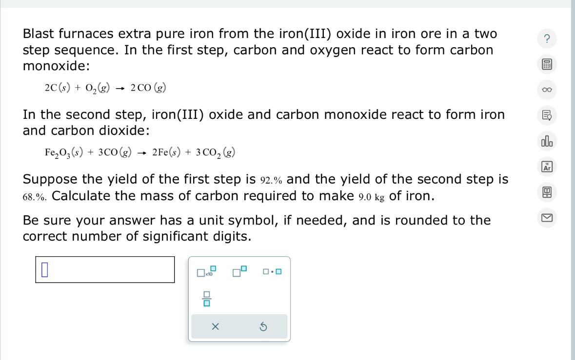 Solved Blast furnaces extra pure iron from the iron(III) | Chegg.com