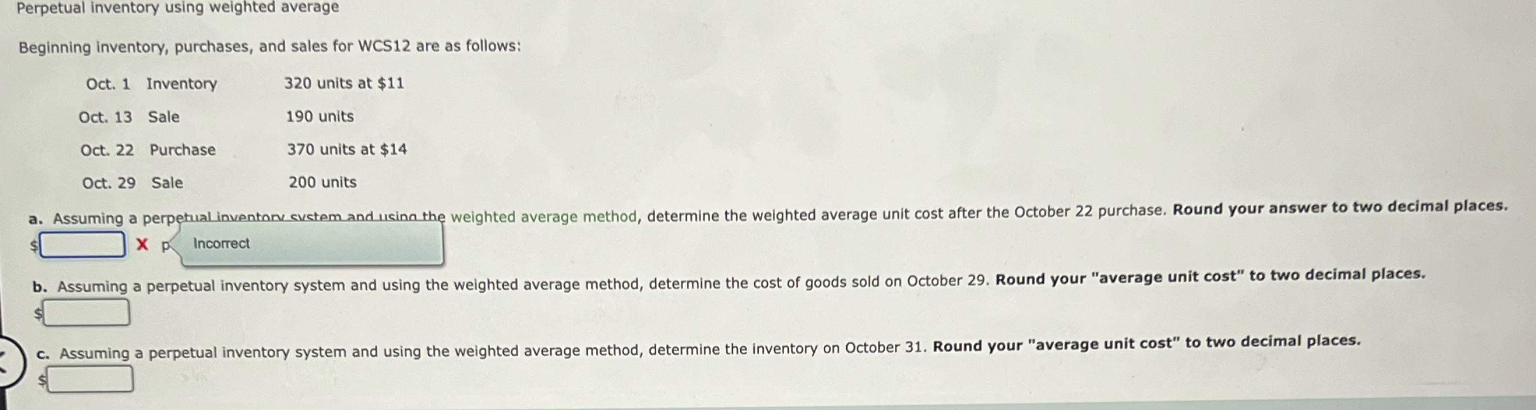 Solved Perpetual inventory using weighted averageBeginning | Chegg.com