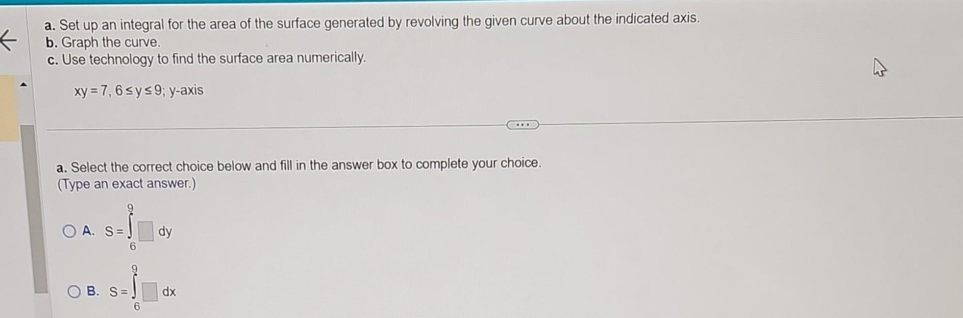 Solved a. Set up an integral for the area of the surface | Chegg.com