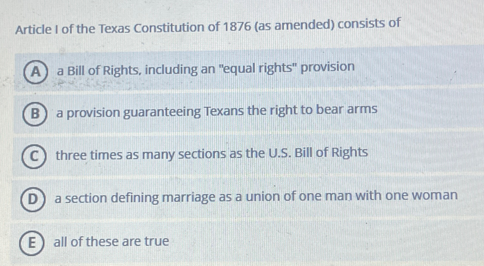 Article I of the Texas Constitution of 1876 (as | Chegg.com