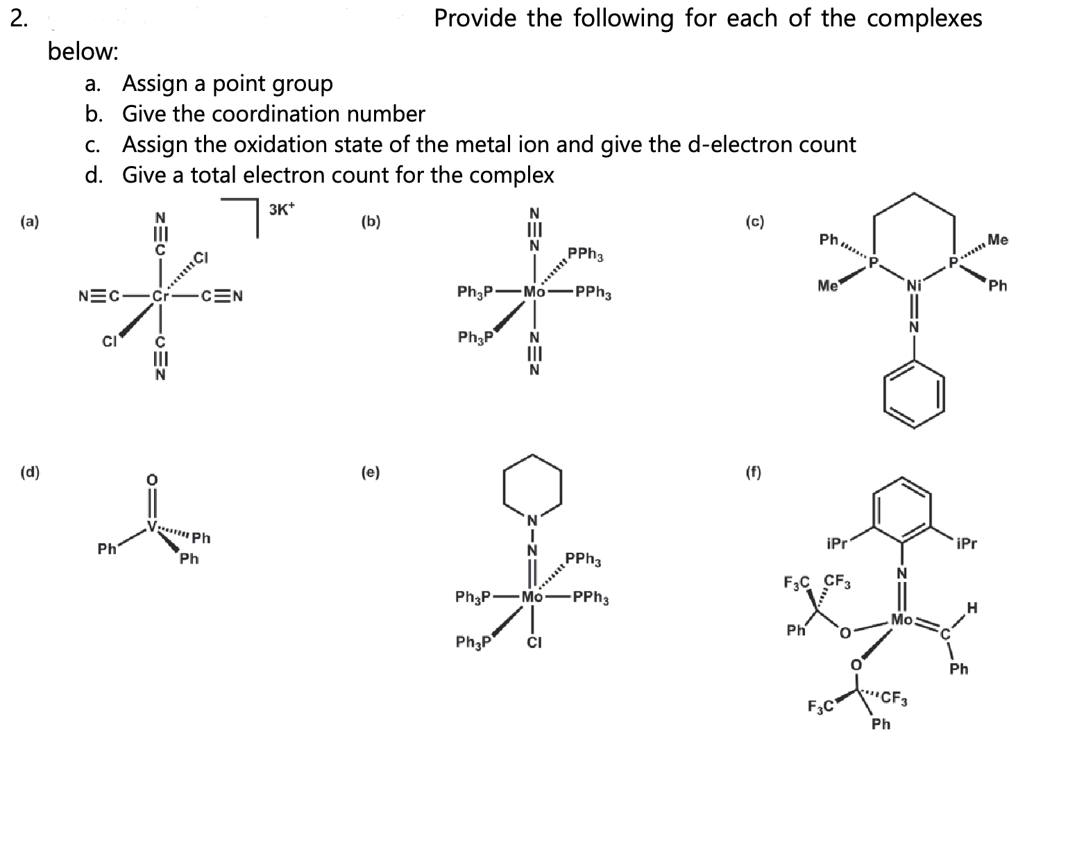2. ﻿Provide the following for each of the complexes | Chegg.com