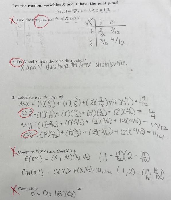 Solved Let the random variables X and Y have the joint p.m.f | Chegg.com