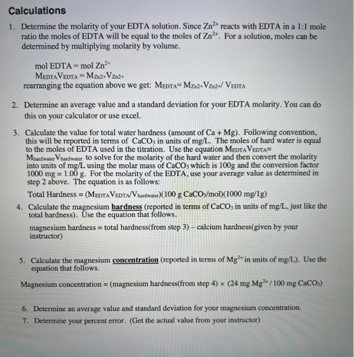 Solved Calculations 1. Determine the molarity of your EDTA | Chegg.com
