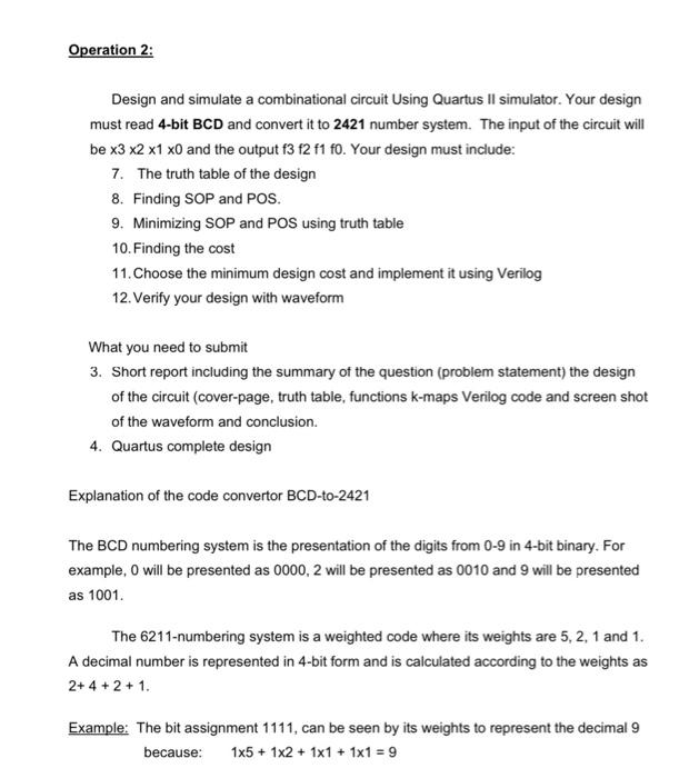 Operation 2: Design and simulate a combinational | Chegg.com