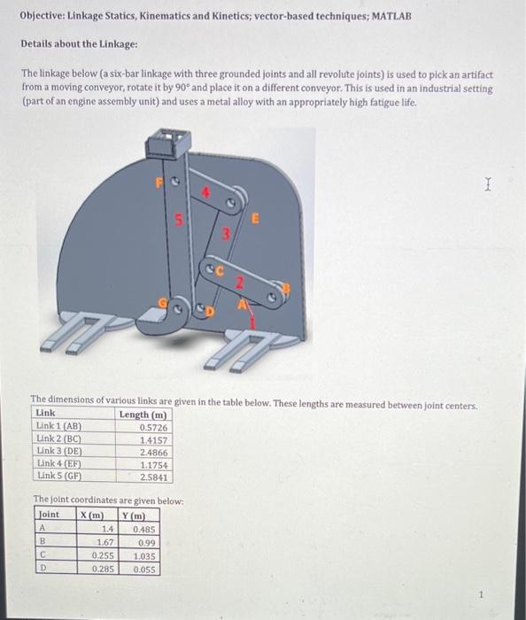 Objective: Linkage Statics, Kinematics and Kinetics; | Chegg.com