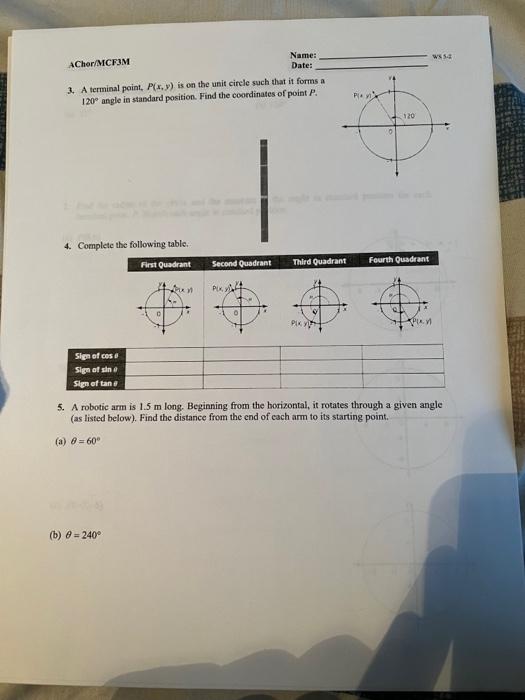 Solved 3. A terminal point, P(x,y) is on the unit circle | Chegg.com