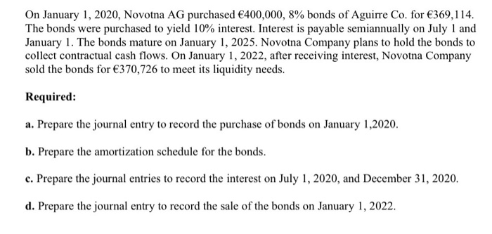 Solved On January 1, 2020, Novotna AG purchased €400,000, 8% | Chegg.com