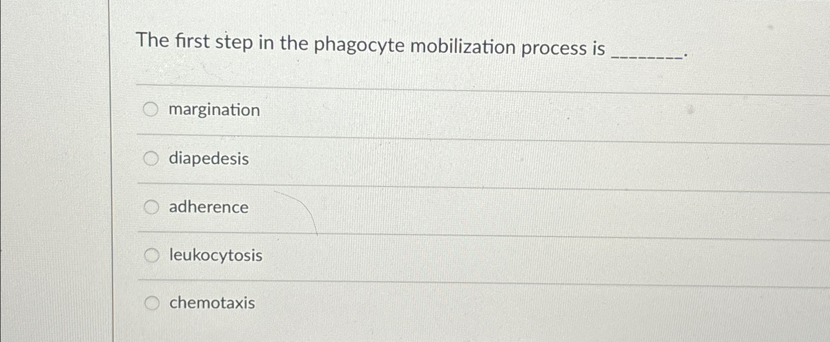 The first step in the phagocyte mobilization process | Chegg.com