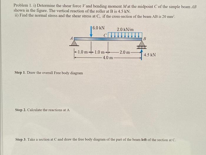 Solved Problem 1. i) Determine the shear force V and bending | Chegg.com