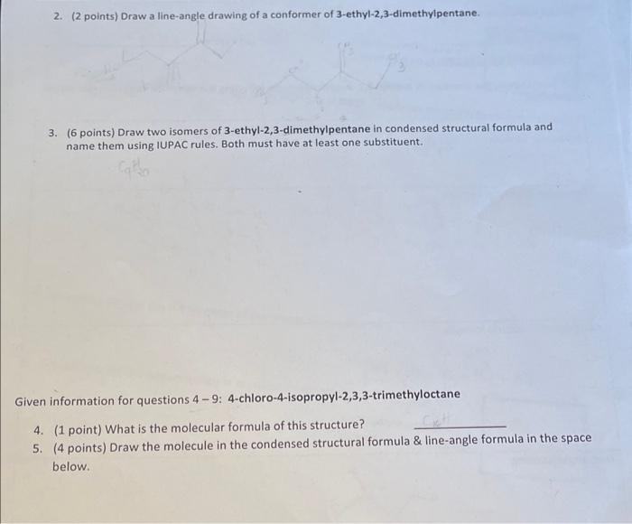 Solved 2. (2 points) Draw a line-angle drawing of a | Chegg.com